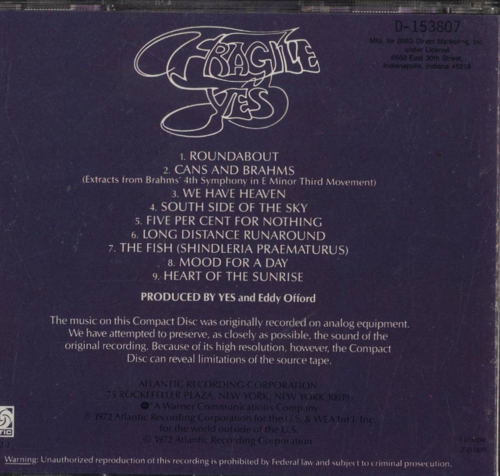 CD Yes Fragile, Classic Rock, Art Rock, Prog Rock, Symphonic Rock, 1987 ...