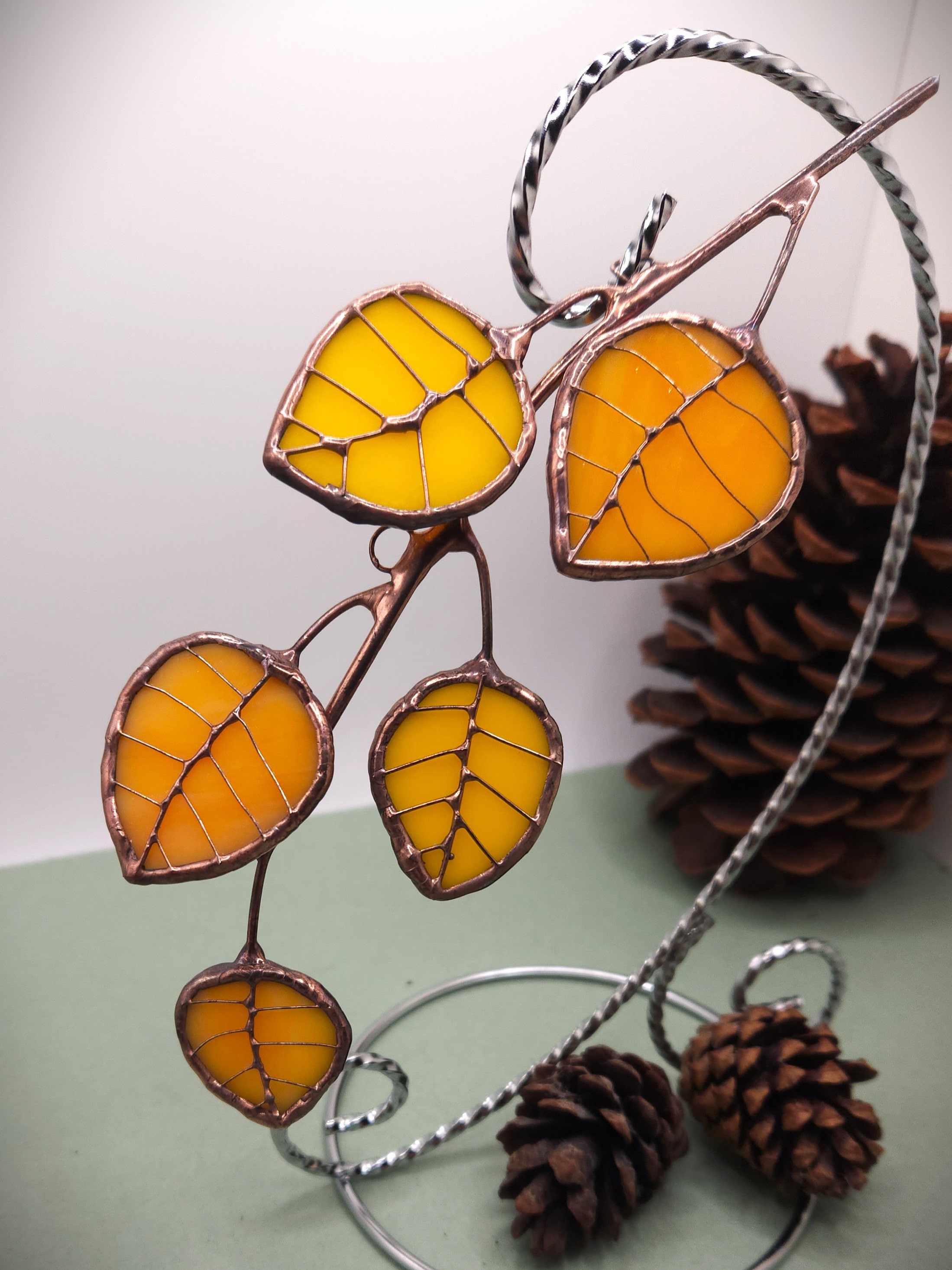 Yellow Orange Stained Glass 5-leaf Aspen Birch Tree Branch - Etsy