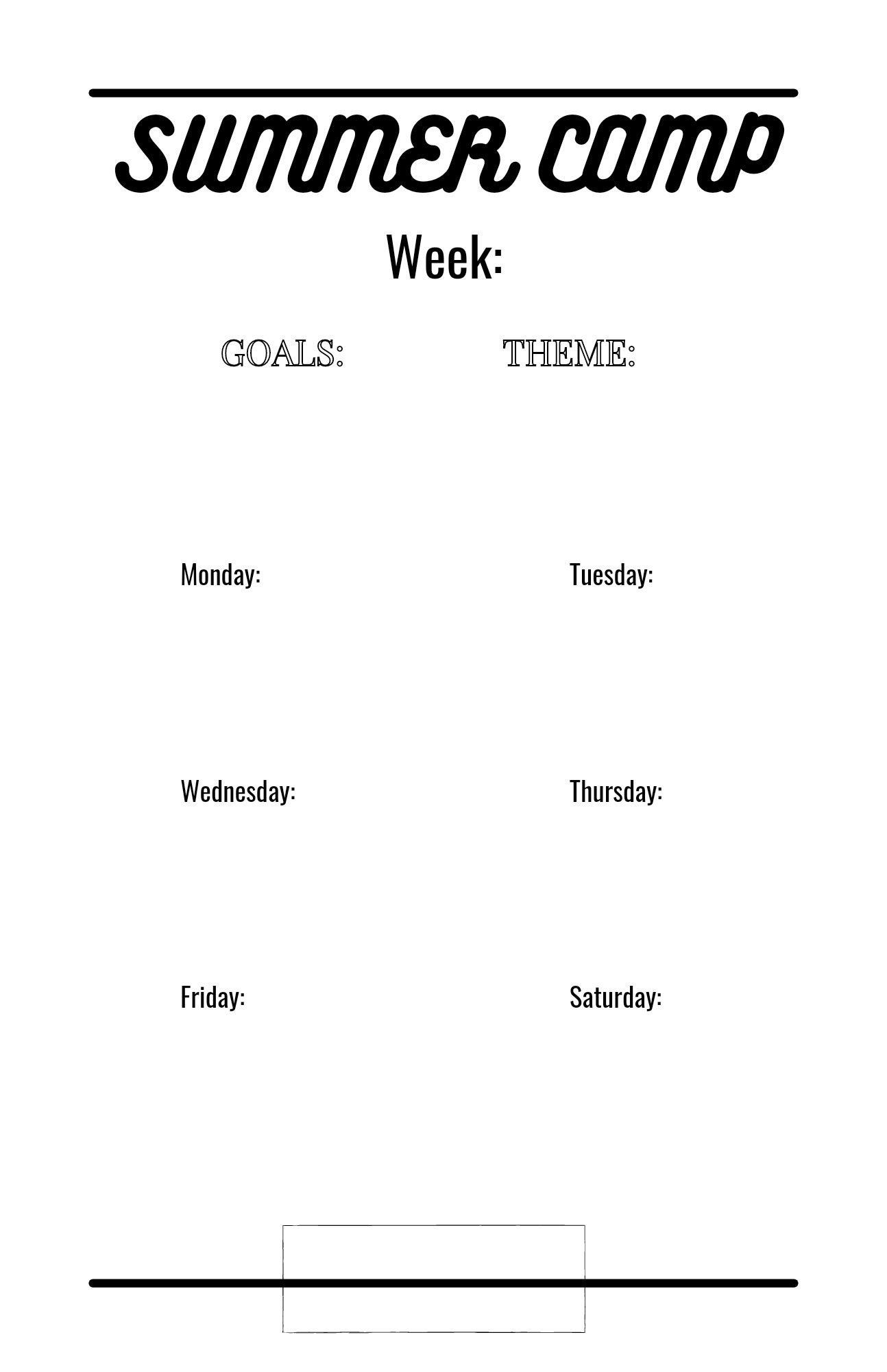 Kid's Summer Camp Weekly Planning Printable Worksheet Digital Download ...