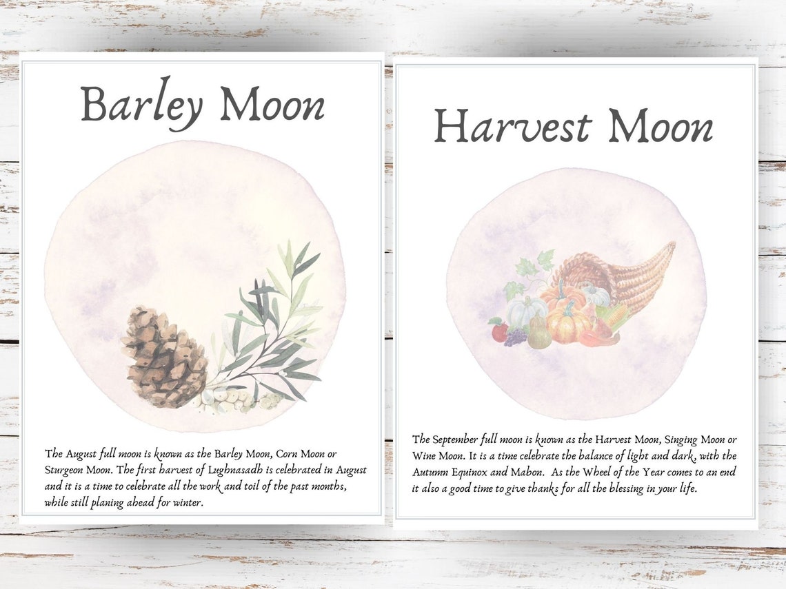 Full Moon Printable Moon Phase Chart Wheel of Year | Etsy