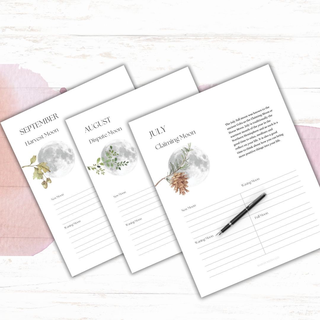 Monthly Moon Printable | Celtic Full Moon Printable | Moon Phase Chart ...