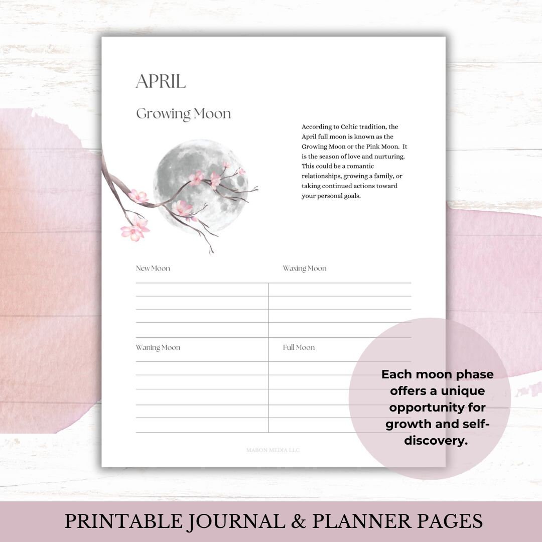 Monthly Moon Printable | Celtic Full Moon Printable | Moon Phase Chart ...