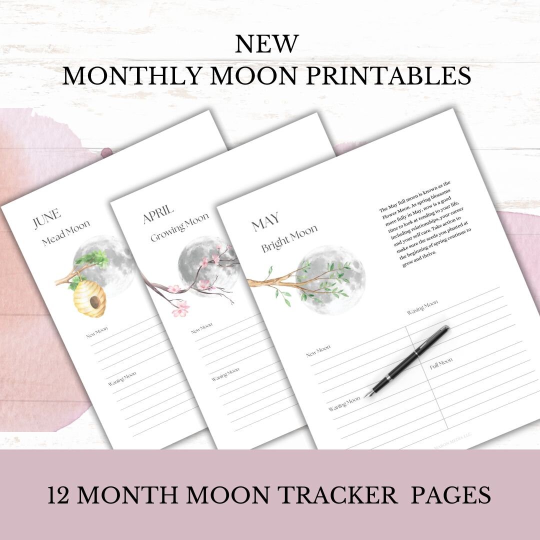 Monthly Moon Printable | Celtic Full Moon Printable | Moon Phase Chart ...