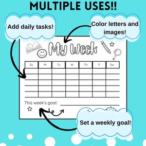 Weekly Kids Schedule Calendar | Blank Task Chore Chart Template ...