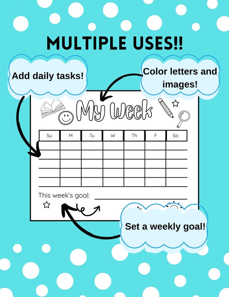 Weekly Kids Schedule Calendar | Blank Task Chore Chart Template ...