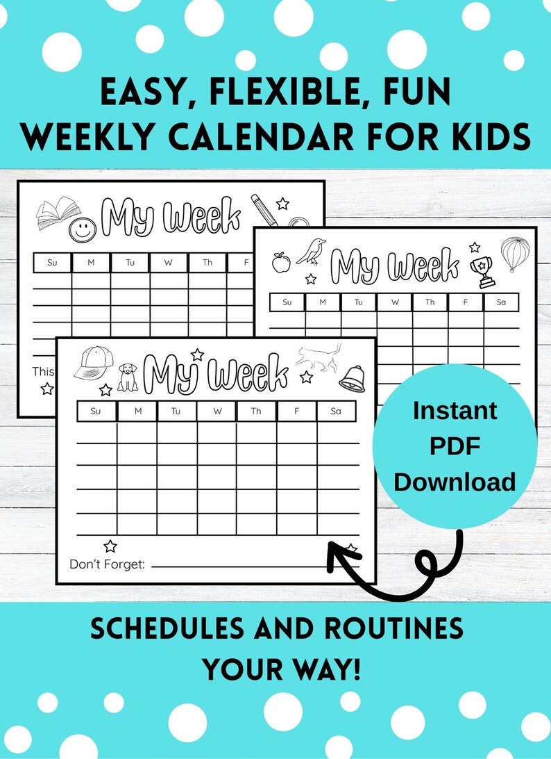 Weekly Kids Schedule Calendar | Blank Task Chore Chart Template ...