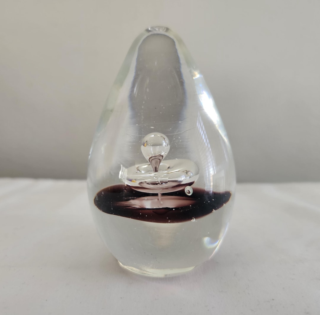 Paperweight Egg Shape Glass Teardrop Design With Purple Accents Flat ...