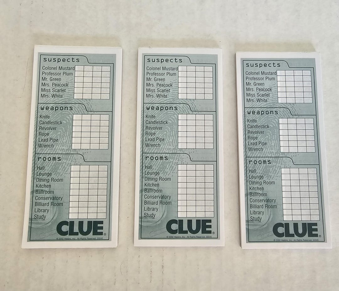 Clue Board Game Replacement Scoring Pads (3) - Etsy