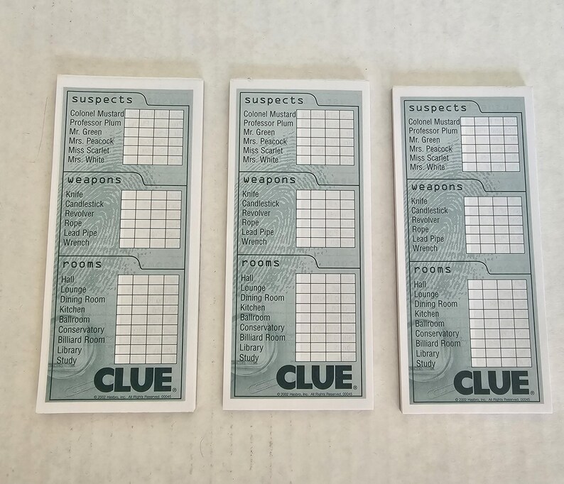 Clue Board Game Replacement Scoring Pads (3) - Etsy