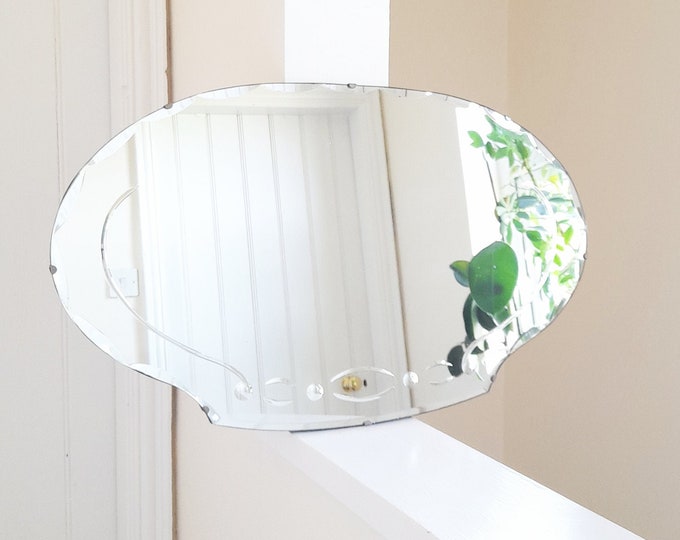 30's Art Deco Etched Bubble Wall Mirror W/ Frameless Bevelled Edge ...