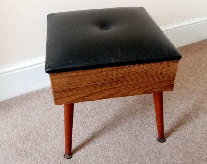 50's Stunning Sherborne Sewing Box, Stool & Footstool - Dansette Legs ...