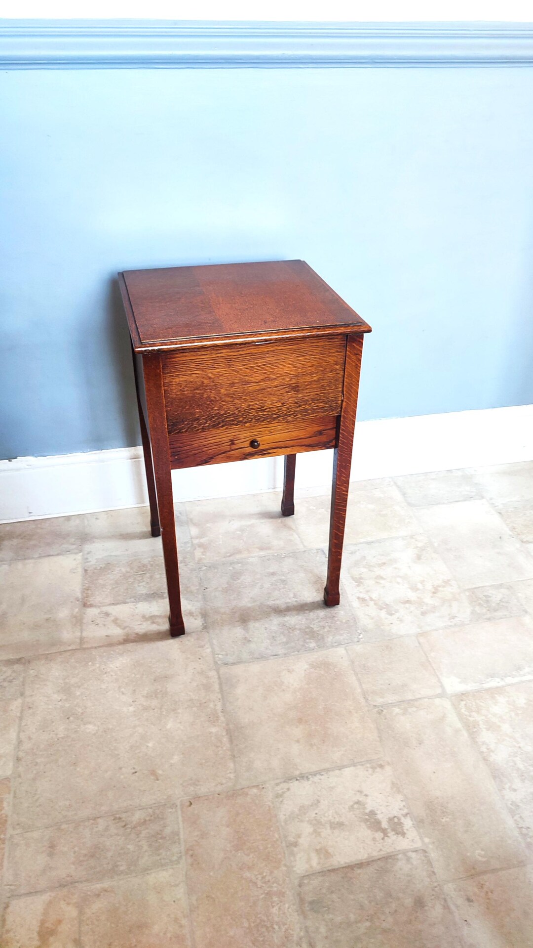 Vintage Oak Sewing Box Chest: MCM Bedside Table With Lift Top - Etsy
