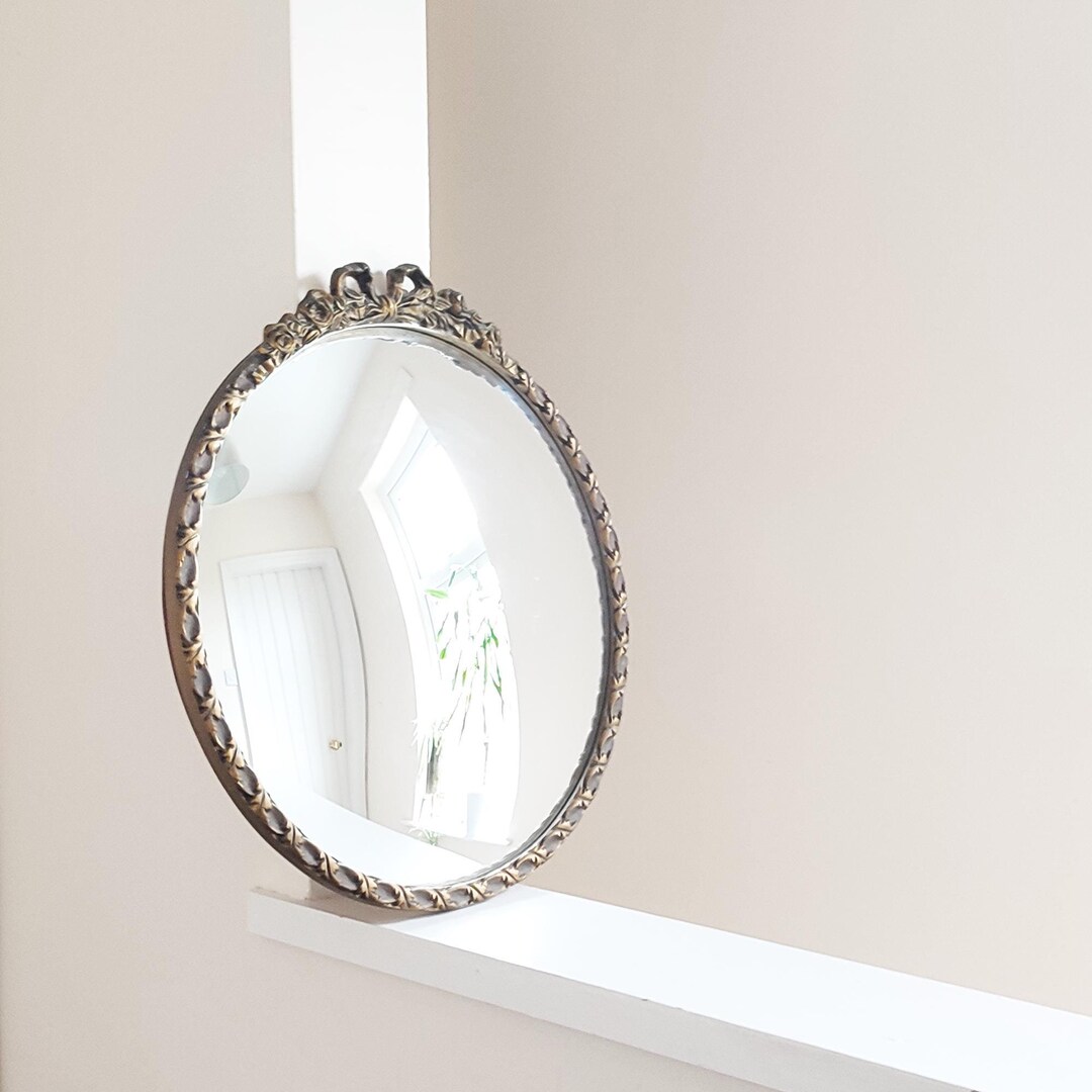 Mid Century Circular Convex Wall Mirror Bronze Bow Gilt Framed Regency ...
