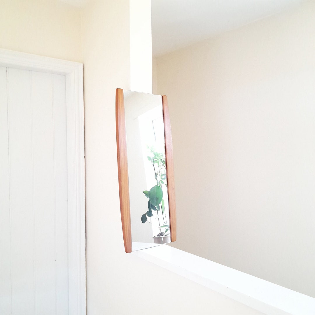 70s Vintage Teak Framed Wall Mirror: Danish Modern Scandi Boho 31x14 ...