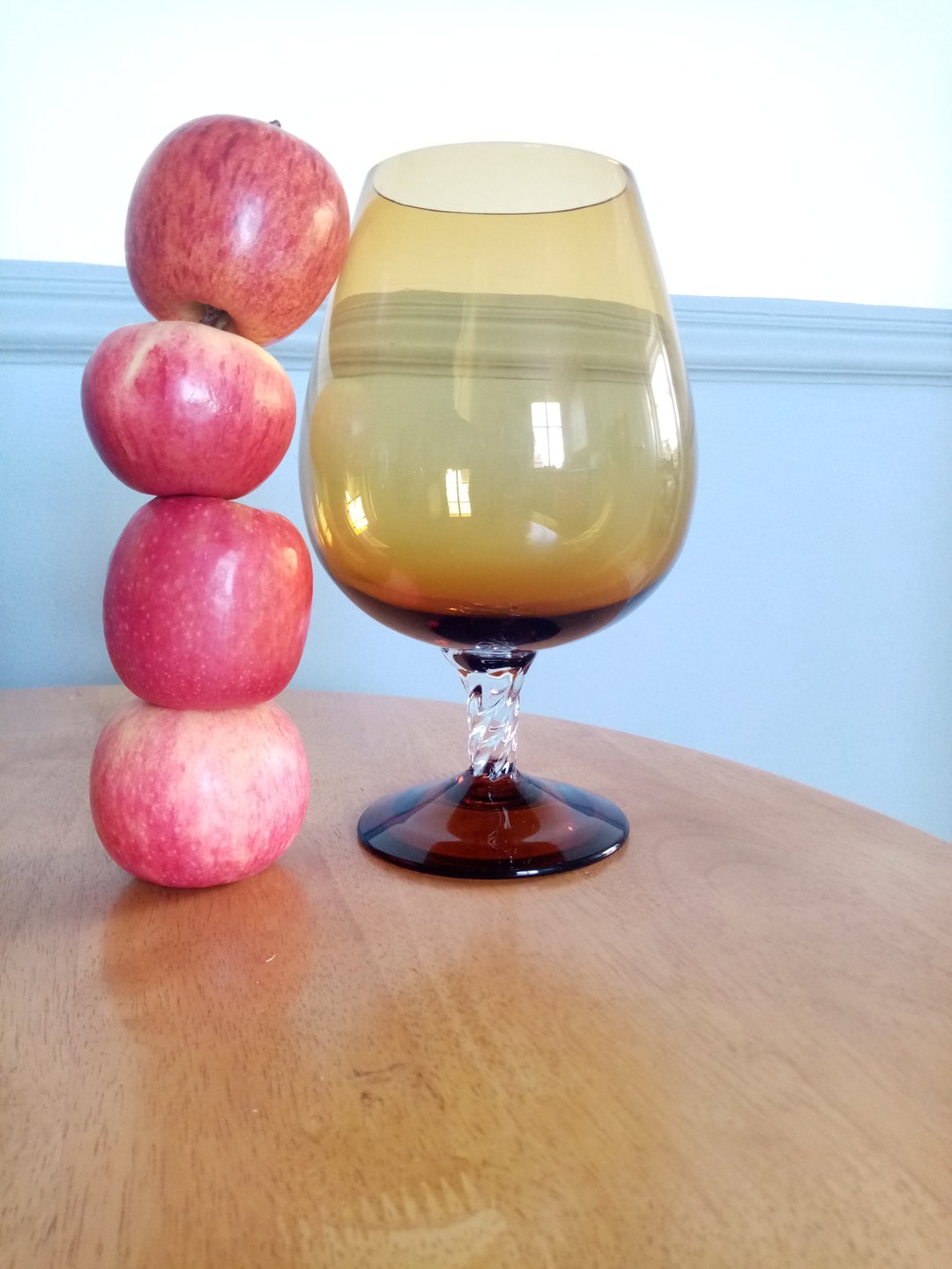 70's MCM Extra Large Amber Brandy Snifter Glass - Clear Twisted Stem - 9.5" - Fab Kitsch Vintage ...