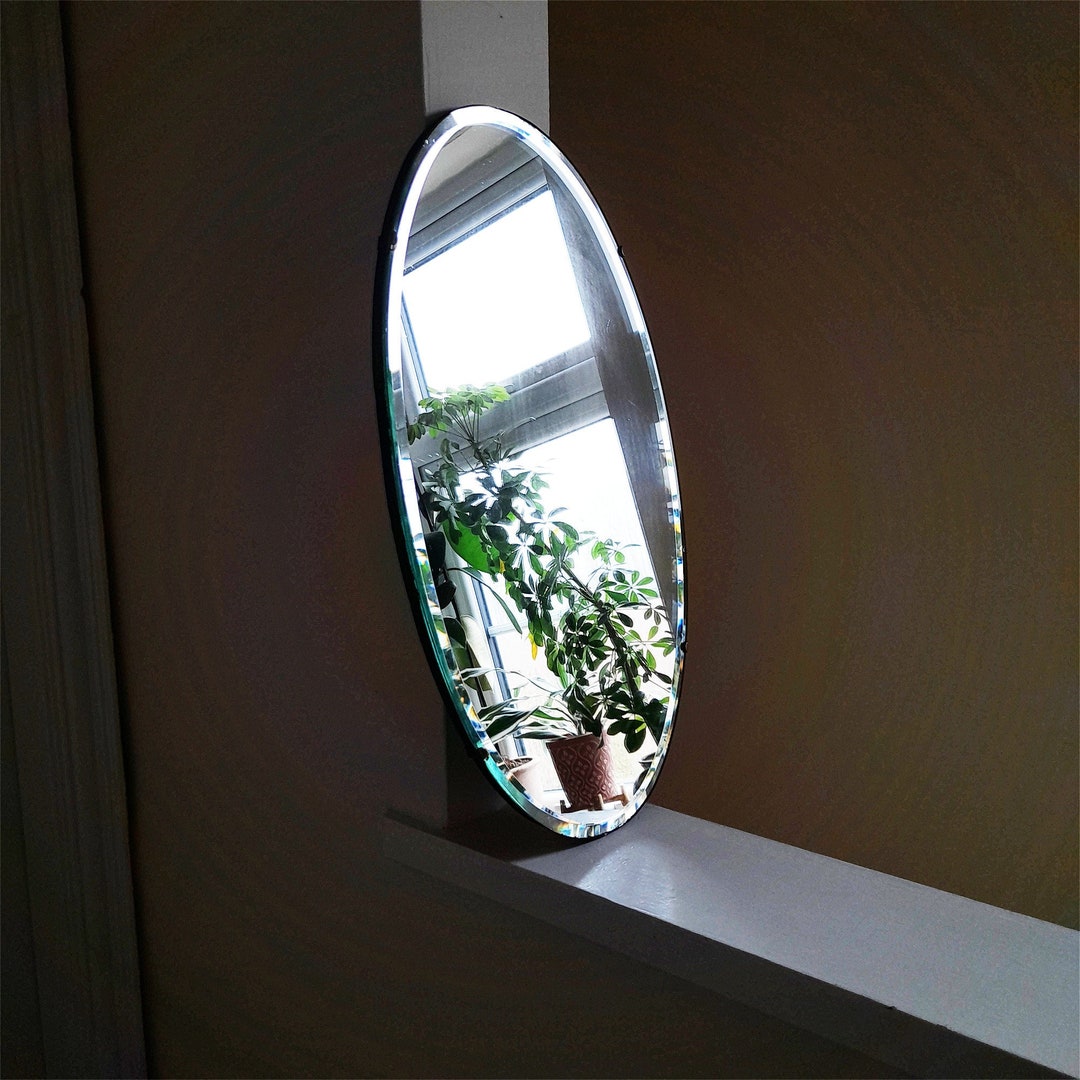 Mid Century Modern Oval Mirror Deep Bevel Edge Vintage - Etsy