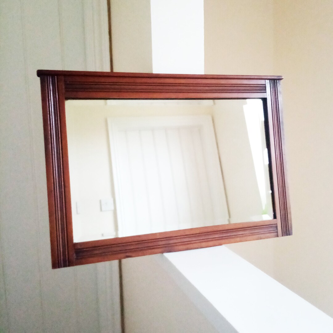 Antique Edwardian Mahogany Framed Wall Mirror W/ Reeding & Deep Bevel ...