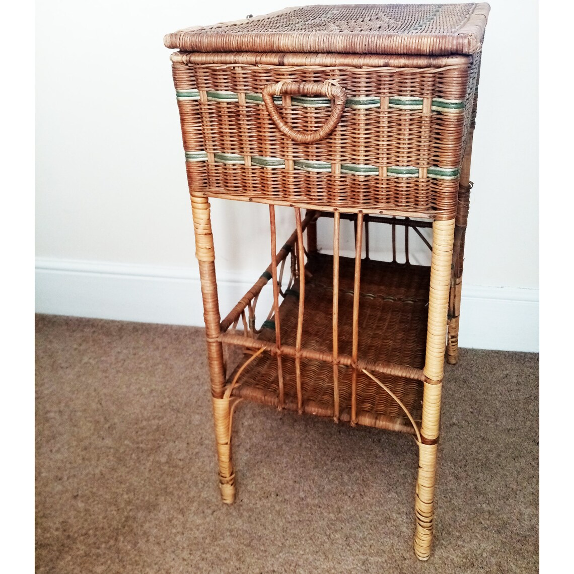 60's Wicker Woven Sewing Chest W/ Base Stretcher Shelf - Etsy UK