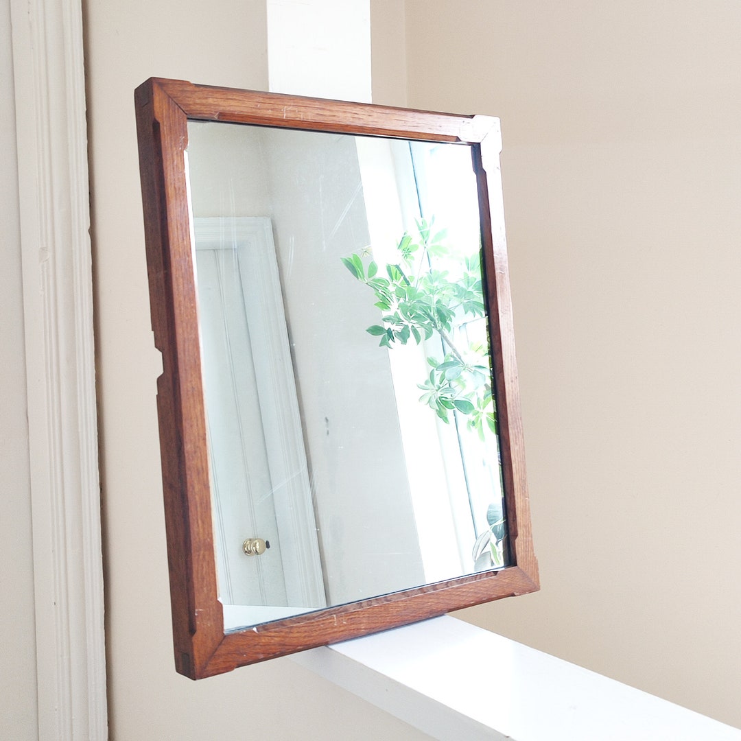 Antique Edwardian Solid Oak Wood Framed Wall Mirror Vintage Rectangular ...