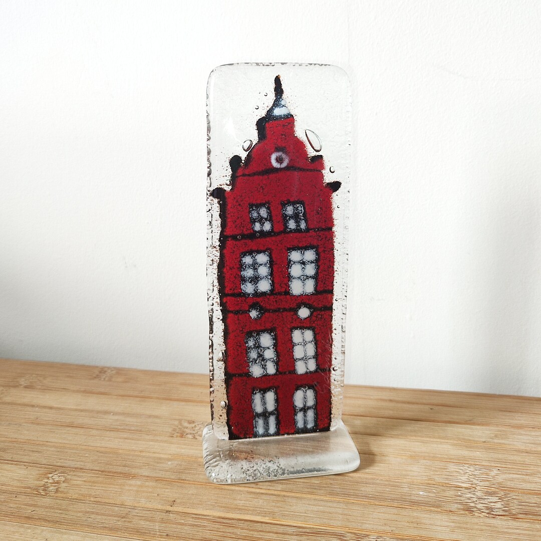 Vintage Fused Glass Art - Gdansk Poland - Red Multi-storey Building W ...