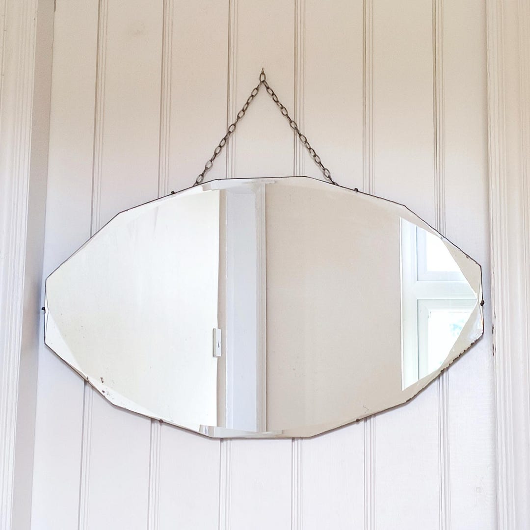 Mid Century Frameless Bevelled Edge Wall Mirror - Distressed Landscape ...