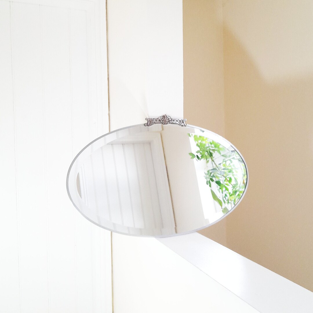 30's Art Deco Framed Wall Mirror W/ Bevelled Edge & Chrome Crest Detail ...