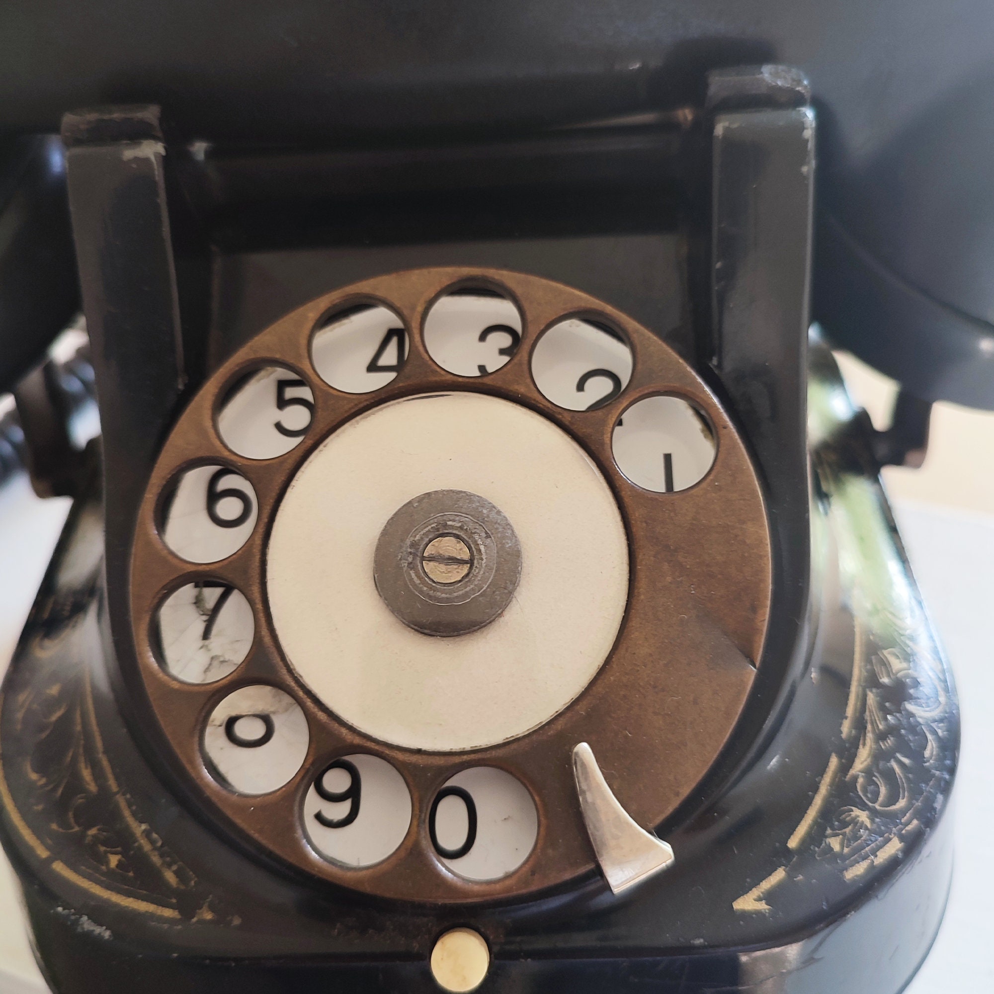 1930s Belgian Bakelite Rotary Telephone: White Star, Brass Handle ...