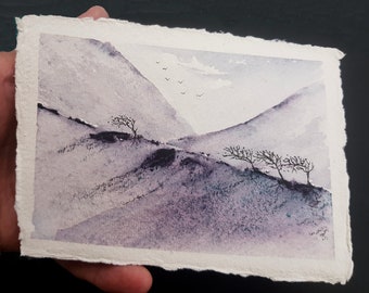 Original Watercolor Small Painting of Abstract Landscape in Art Deco ...