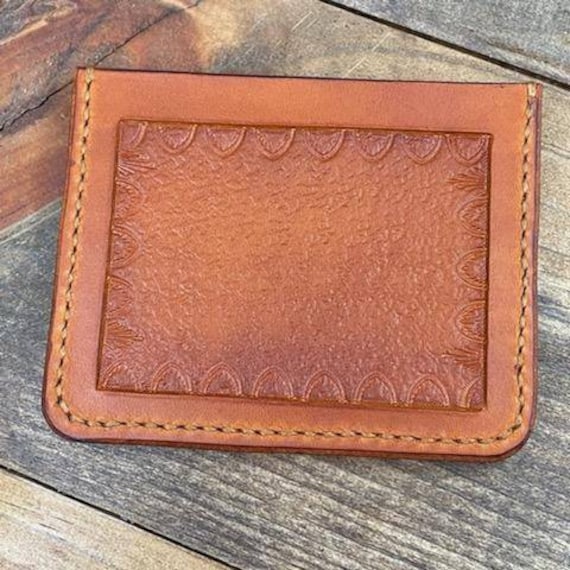 Hand Tooled Leather Minimalist Card Wallet | Etsy