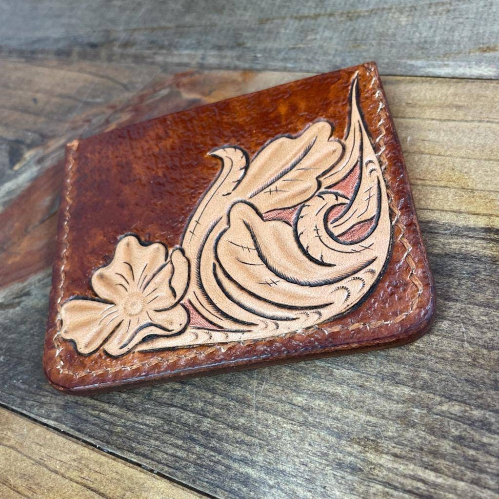 Hand Tooled Western Floral Leather Minimalist Wallet - Etsy