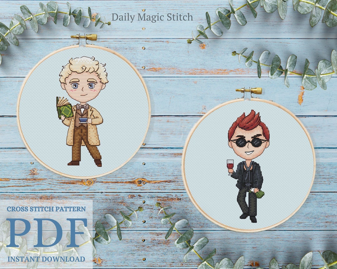 Angel and Demon Cross Stitch Pattern Good Omens Embroidery Geek Cross ...
