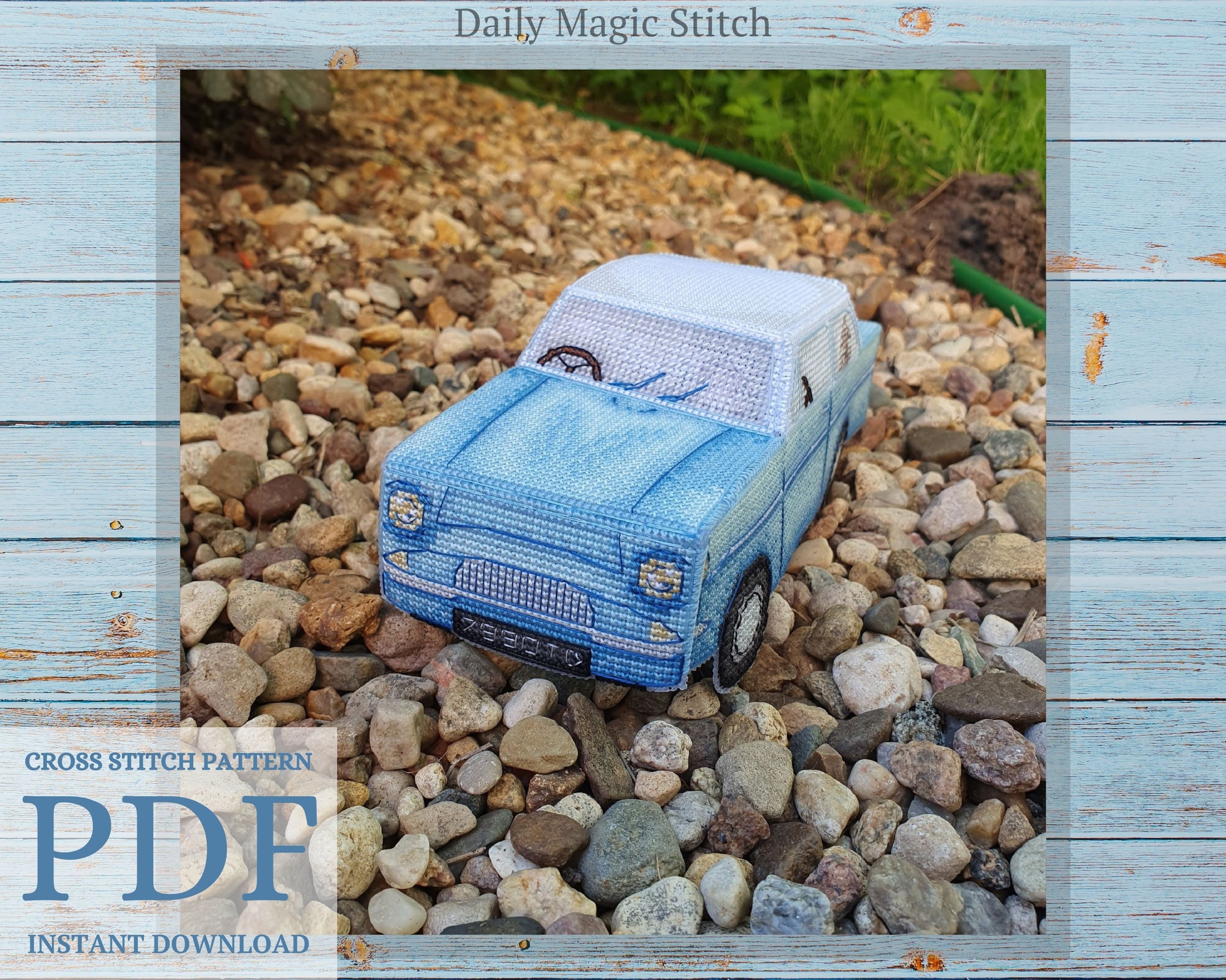 Ford Cross Stitch Pattern, Magic Blue Car 3D Embroidery Model Toy for ...
