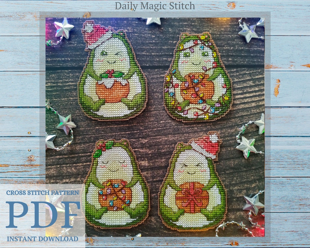 Christmas Avocado Cat Cross Stitch Pattern, Funny Ornament, Plastic ...