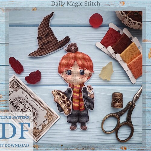 UPDATED Young Wizard Drawing Cute Cross Stitch Pattern - Etsy