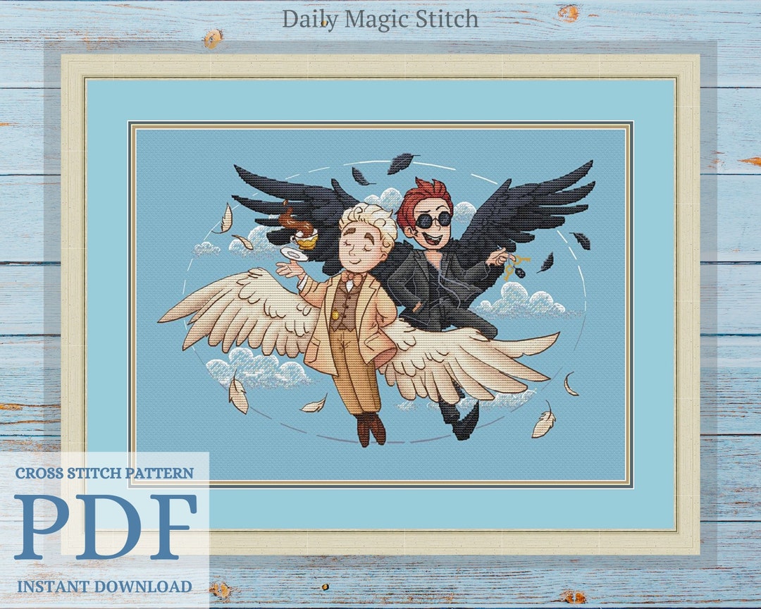 Angel and Demon Cross Stitch Pattern, Good Omens Embroidery (instant ...