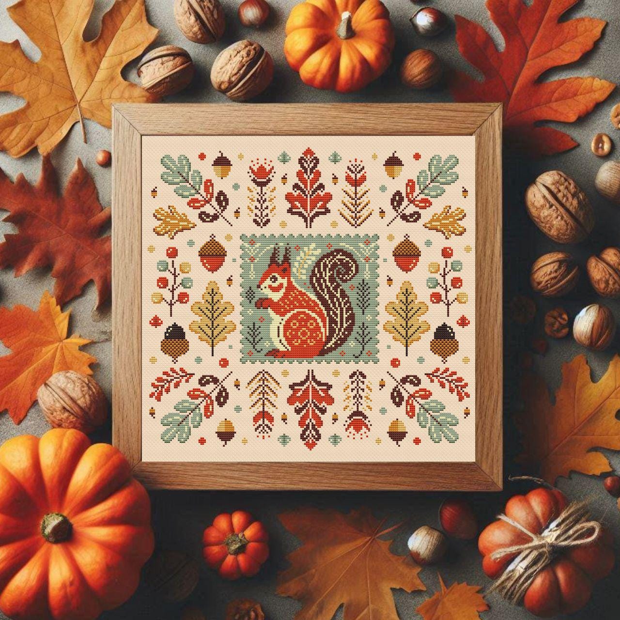 Squirrel Cross Stitch Pattern Autumn Quaker Fall Cross Stitch Sampler ...