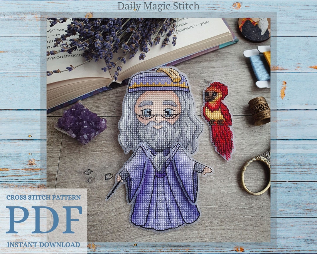 School Master Wizard and Fawkes the Two-sided Figure Cross Stitch ...