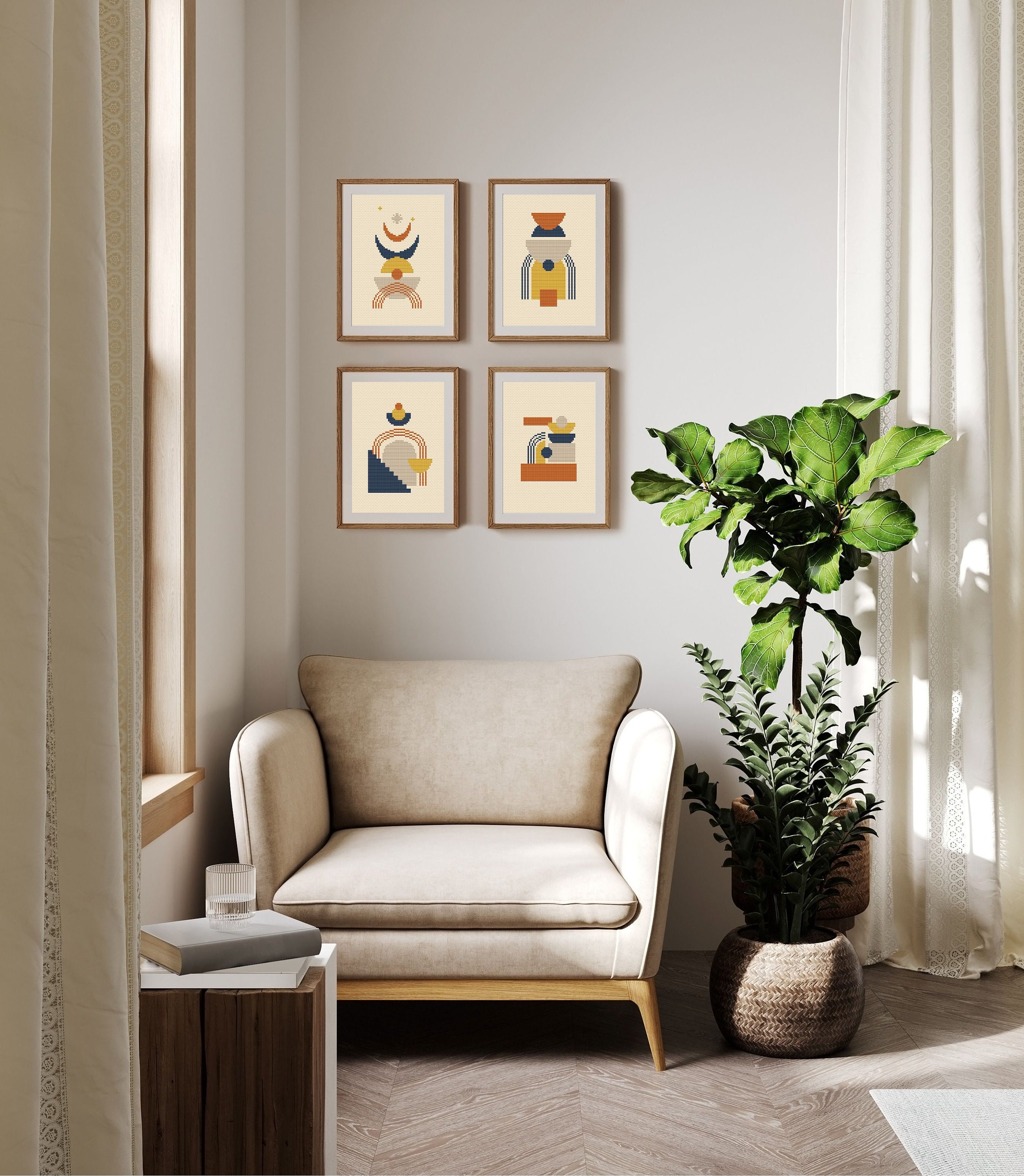 Boho Cross Stitch Pattern Mid Century Minimalist Geometric - Etsy