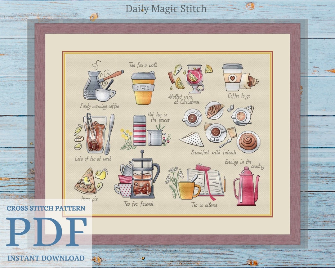 Cofee Cross Stitch Sampler, Tea Cross Stitch Pattern Kitchen Sampler ...