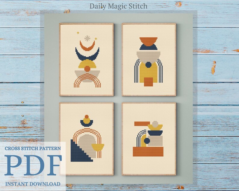 Boho Cross Stitch Pattern Mid Century Minimalist Geometric - Etsy