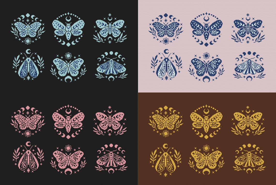 Moon Phase Moth Cross Stitch Pattern Gothic Embroidery - Etsy