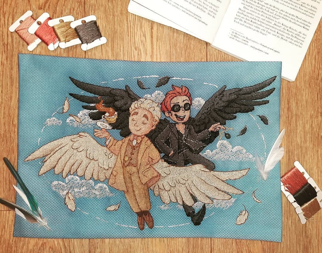 Angel and Demon Cross Stitch Pattern, Good Omens Embroidery (instant ...
