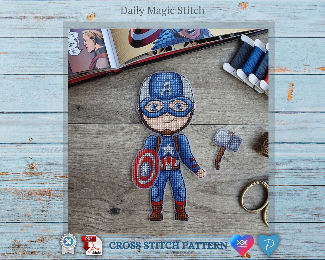 Captain Cross Stitch Pattern Superhero Cross Stitch Geek Embroidery ...