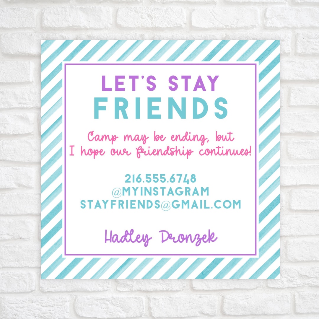 Printable Camp Calling Card, Camp Contact Card, Summer Playdate Camp ...