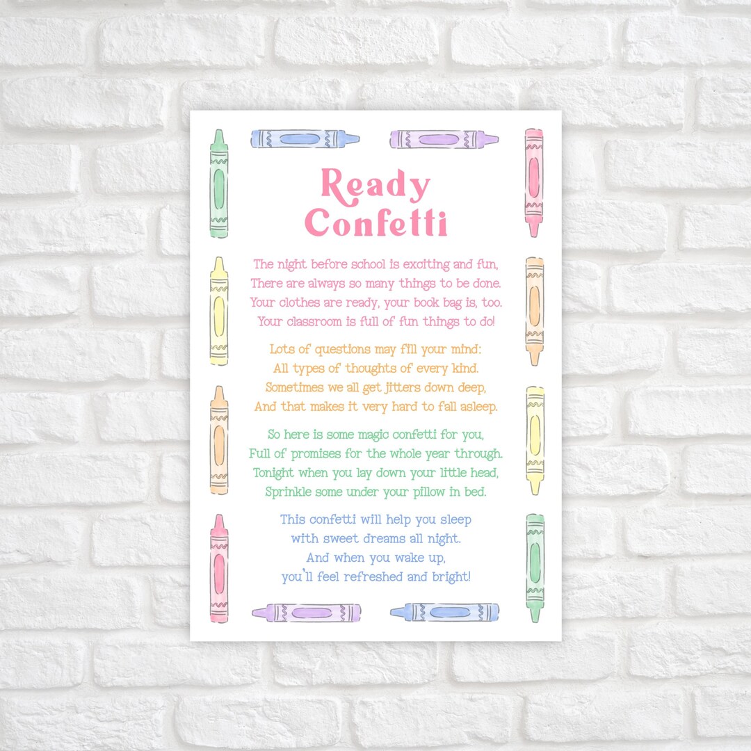 Ready Confetti Printable, First Day of School Tag, Back to School Tag ...