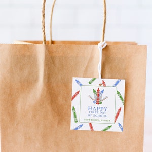 Happy First Day of School Tag, Crayon Back to School Gift Tag Printable ...