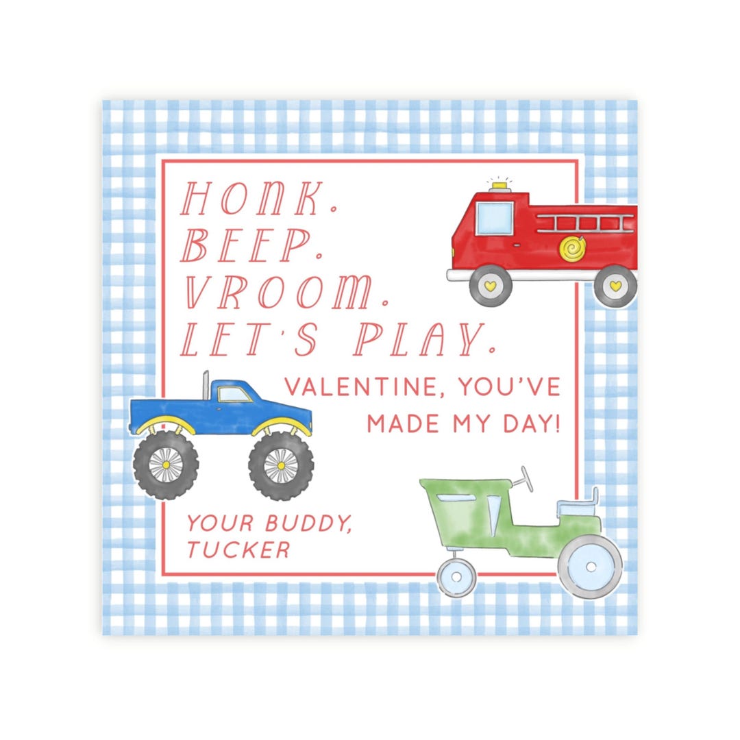 Printable Truck Valentine Tag, Valentines Day Cards for Kids ...