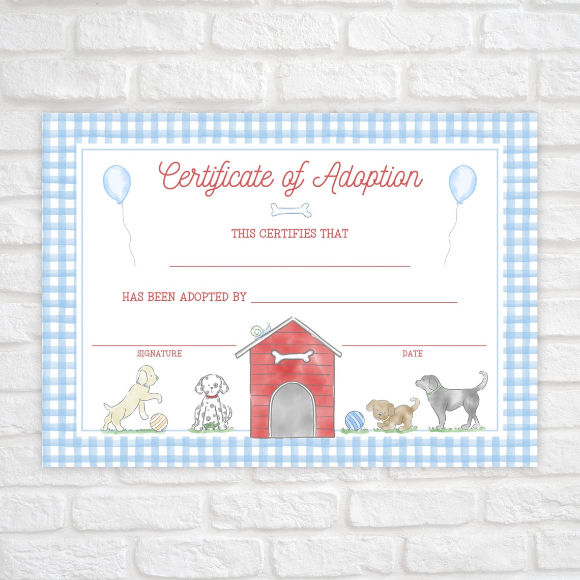 Printable Puppy Adoption Certificate Adopt a Puppy - Etsy