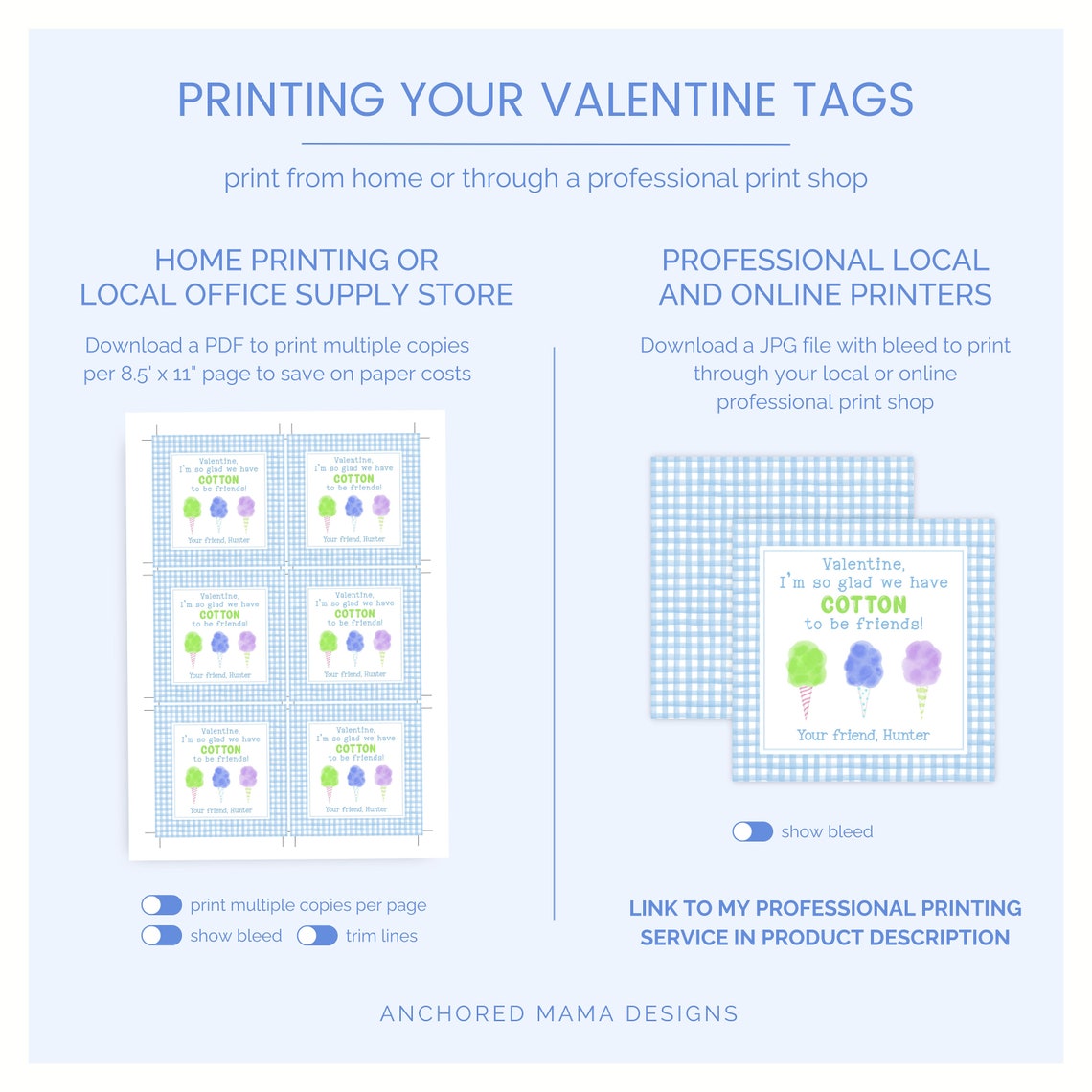 Cotton Candy Valentine Tag Printable, Printable Valentine Cards for ...