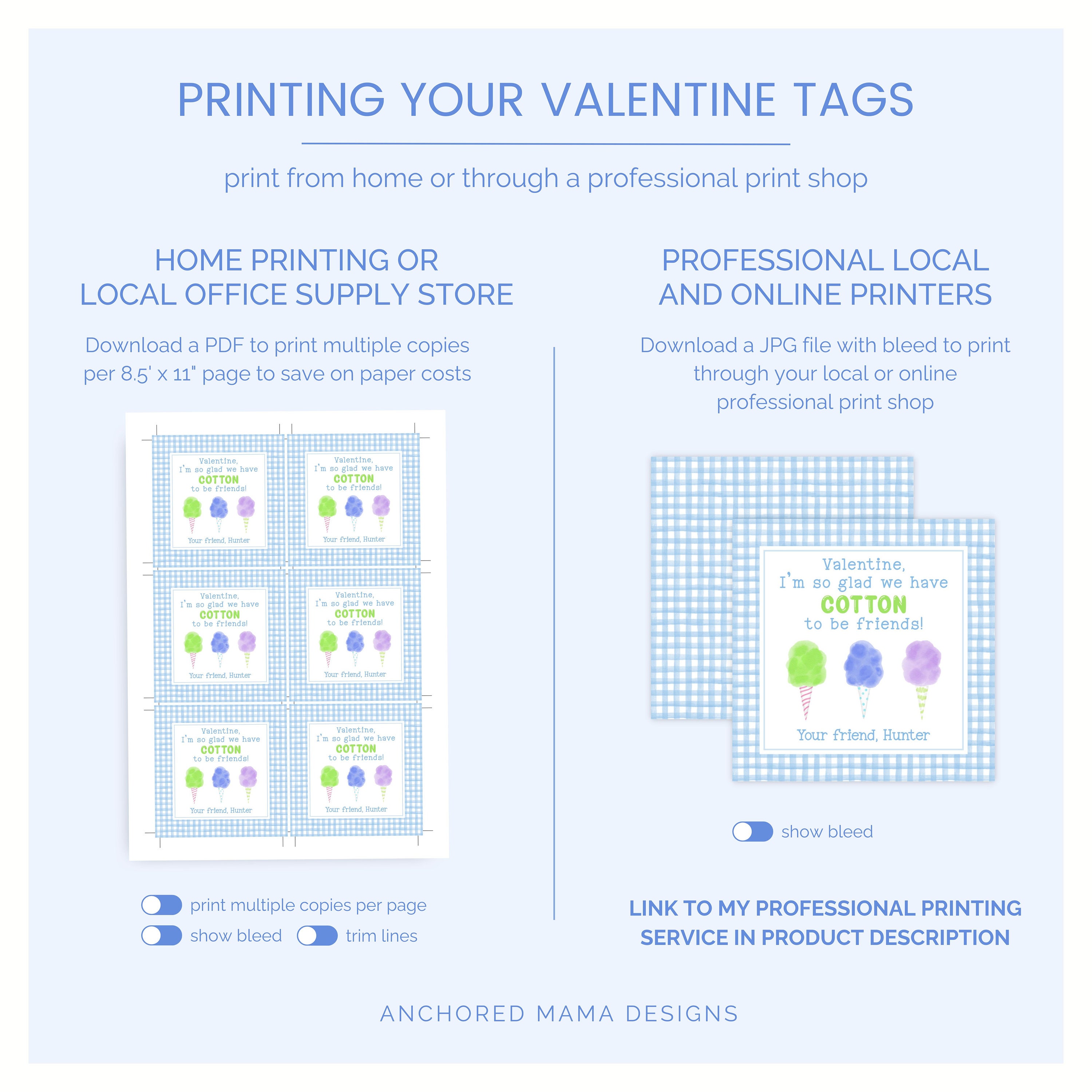 Cotton Candy Valentine Tag Printable, Printable Valentine Cards for ...